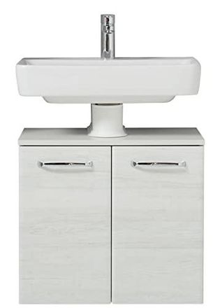 PELIPAL Waschbeckenunterschrank Quickset 936 in Eiche Wei&szlig; quer Nachbildung, 60 cm breit | Waschbeckenschrank ohne Waschbecken mit 2 T&uuml;ren