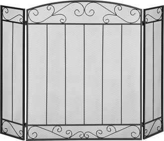 HOMCOM Funkenschutzgitter, 3-teilige faltbares Kaminschutzgitter, Kamin Funkenschutz, Feuerschirm, Kaminfunkenschutz, Ofenschutzgitter, Stahl, 105 x 80,5 cm,