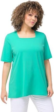 Ulla Popken T- Shirt, Ligne A, col carré, Manches mi-Longues 807286, Vert Turquoise, 52/54 FR Femmes