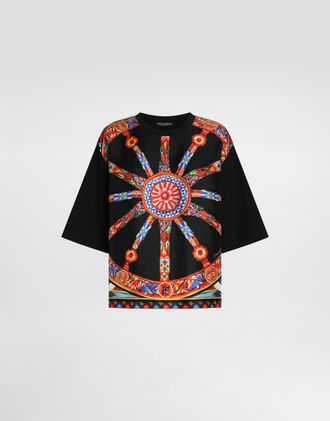 Dolce & Gabbana T-shirt Aus Jersey Mit Carretto-print - Frau T-shirts Und Sweatshirts Multicolor 36