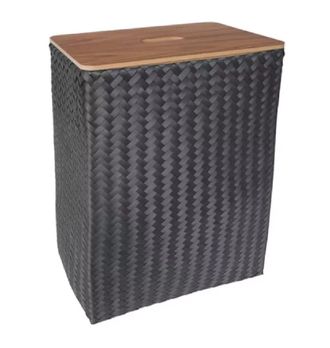 Handed By [W1025] Grand superb & lid Basket Rectangular Dark Grey superb with Wooden lid