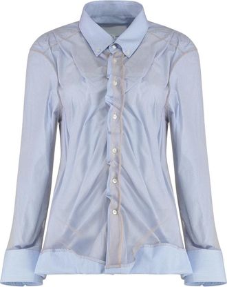 Maison Margiela Layered Tulle Striped Shirt - - Blouses & Shirts - Damen - Blau - XS