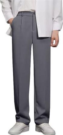 Generic Pantalon chino pour homme, coupe droite, grande taille, pantalon habill&eacute; d&eacute;contract&eacute; taille haute, pantalon uni, gris fonc&eacute;, L