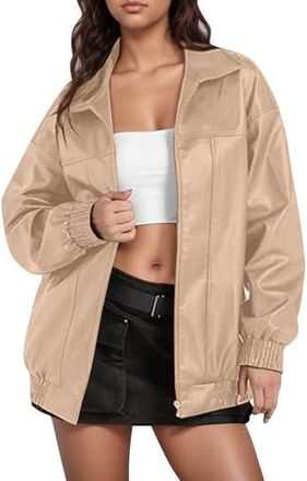 Generic Vestes pour femmes 2026 Veste &agrave; manches longues avec fermeture &eacute;clair et poche lat&eacute;rale, beige, XXL