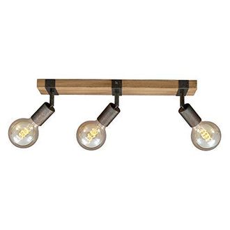 Briloner Suspension luminaire, plafonnier rétro vintage, spots orientables et pivotants, 3x E27, métal-bois, couleur : noir et marron, 48x10x9cm (Lxlxh)