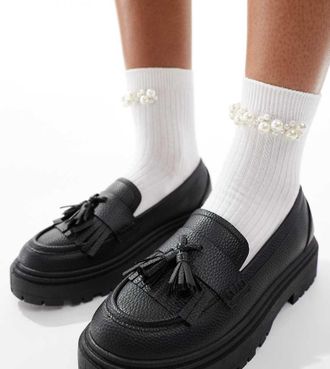 Yours Clothing Loafer in Schwarz mit Quastendetail und dicker Sohle