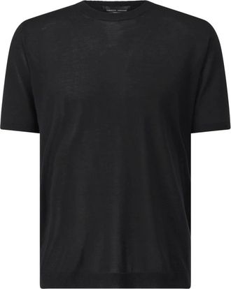 Roberto Collina Homme, Tops, Noir, Taille: 3XL T-shirt en soie au design classique