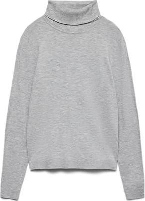 Vero Moda Vmhappiness Ls Rollnk Pullove GA Boo Rep Pull, Gris Clair chiné, M Femme