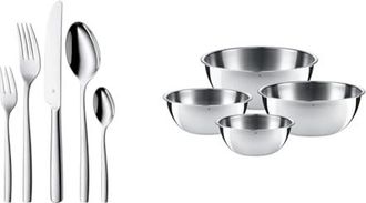 WMF Palma Besteck Set 12 Personen, Essbesteck 60 teilig Monobloc-Messer & Gourmet Schüsselset 4-teilig Edelstahl Schüsseln für die Küche 0,75l - 2,75l, Cr