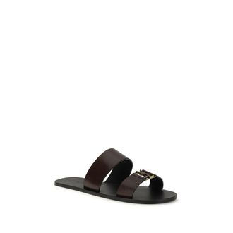 Saint Laurent Mens Brown Calf Leather Bos Taurus Flat Sandals