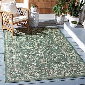Safavieh Geometrisch Teppich f&uuml;r Innen - & Au&szlig;enbereich - Wasserdicht - Courtyard Collection, Kurzer Flor, Gr&uuml;n und Beige, 160 x 230 cm