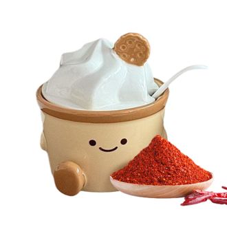 Generic Salztopf - Mit Deckel Und L&ouml;ffel Niedliche Cartoon Keramik Box | Lustige Salzbeh&auml;lter - F&uuml;r K&uuml;che Home Essen Kochen Backen Kr&auml;uter Tischplatte Bar Bad