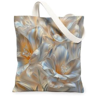 Generic Sac fourre-tout en toile motif floral printanier Freesias 33 x 38,1 cm, style 3D de luxe, r&eacute;utilisable, motif d&eacute;picerie pour femme, peinture esth&eacute;tiqu