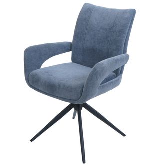 Mendler Esszimmerstuhl HWC-O78, K&uuml;chenstuhl Stuhl, drehbar Auto-Return, Stoff/Textil Chenille (310g/m&sup2;) &Ouml;ko-Tex - graublau
