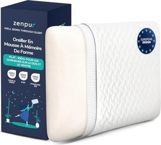ZenPur Oreiller Plat 6cm - Coussin Doux pour Un Meilleur Sommeil - 40x60cm