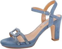 Queen Helena ZM9636 Sandales à talons bas avec strass élégantes pour femme, bleu, 38 EU