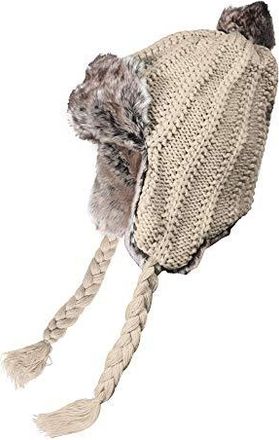 ZLYC Chapeau dhiver à rabat pour femme - Bonnet péruvien tricoté, Crochet Beige, Taille unique