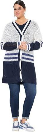 Ulla Popken Femme Grandes Tailles Cardigan Long à Rayures. Encolure V et Manches Longues Blanc cassé 58+ 835487200-58+