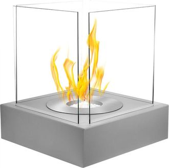 Selsey Selsey Tischkamin KASTRA - Bioethanol-Kamin quadratisch mit Sicherheitsglas, 40 x 52 x 40 cm (Grau mit Struktur)