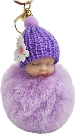 Sanwood Porte-cl&eacute;s en peluche en forme de poup&eacute;e adorable pour d&eacute;coration de voiture et de maison, violet, S