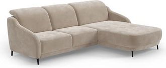 Cavadore Ecksofa Blue/Moderne Eckcouch mit Longchair, Inkl. Kopfteilverstellung, Vorziehsitz motorisch, Klapptisch, USB-Anschluss und mattschwarzen Metallfüßen