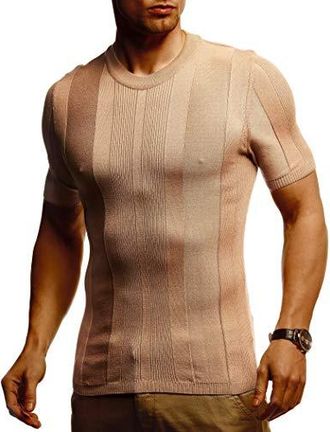 LEIF NELSON LN-7455 T-shirt pour homme pour le sport et lextérieur - Col rond - Tricot fin - T-shirt de sport pour homme - Manches courtes et coupe ajustée - Polo