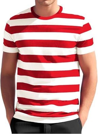 Generic Lot de chemises unies à rayures pour homme - T-shirt à manches courtes en coton - T-shirt à manches courtes pour homme - Décontracté - Col rond - Vête