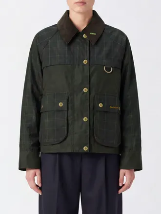Barbour Veste courte Spey en coton cir&eacute; avec col en velours et doublure tartan