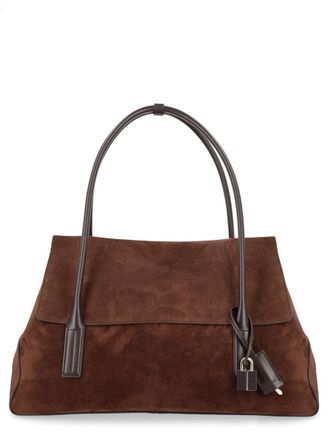 Tom Ford Womens Tote Bag Suede Brown Leather Shoulder