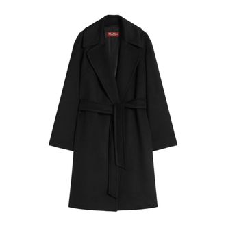 Max Mara Schwarzer Wollmantel mit G&uuml;rtel - - Coats - Damen - Schwarzk - S