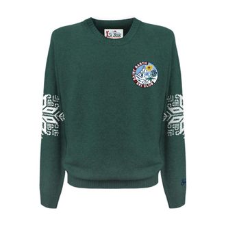 MC2 Saint Barth Homme, Pulls, Vert, Taille: M Pull Vert avec Logo Patch et Imprimé