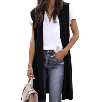 Generic Damen-Westen Lange Strickweste Leicht &Auml;rmellose Weste Damen Elegant D&uuml;nn Open Front Strickjacke Ohne &Auml;rmel Strickmantel Sweater Cardigan Longstrickjac