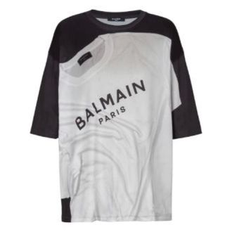 Balmain Femme, Tops, Multicolore, Taille: 36 FR T-shirt Peint Noir + Gris