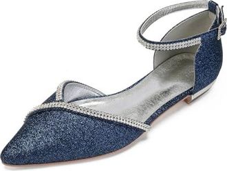 Generic Chaussures Plates Mariage Femme Chaussures De Mari&eacute;e Plates A Bout Pointu pour Plates D&eacute;t&eacute; pour Bureau Travail Soir 1.8Cm,Dark Blue,39 EU