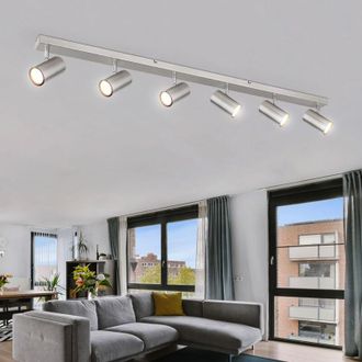 Globo Lighting Deckenstrahler silber Spot Deckenleuchte Spotleiste 6 flammig, Metall verchromt skandinavisch, 6x GU10 Fassungen, LxBxH 115x6x12cm