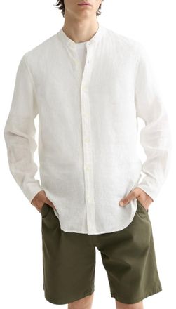 Scotch & Soda Mens CORE-Linen LS Stand UP Collar Shirt, Off White, XL