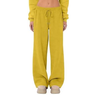 Generic Pantalon de surv&ecirc;tement en polaire &agrave; jambe large pour femme Pantalon de surv&ecirc;tement ample taille basse &eacute;lastique jambe droite Pantalon en polaire pour