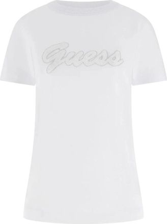 Guess Femme, Tops, Blanc, Taille: 38 FR T-shirt 3D Script