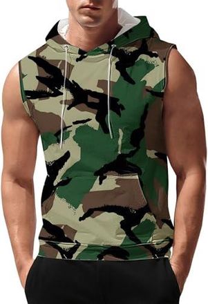 Generic D&eacute;bardeur dentra&icirc;nement pour homme - Sweat &agrave; capuche sans manches - Sport - Fitness - Gym - Pull &agrave; capuche avec poches - Camouflage - Sport - Avec poc