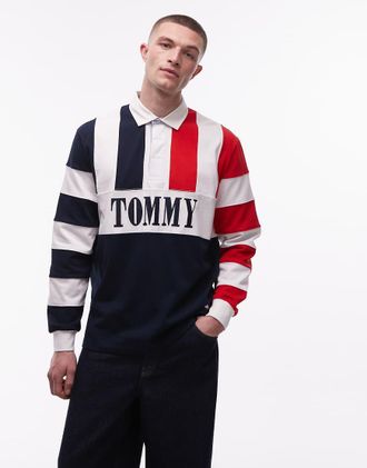 Tommy Jeans Gestreiftes Relaxed-Fit-Rugbyshirt im Archive-Stil in Marineblau und Rot