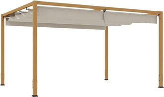 OUTSUNNY Pergola toile r&eacute;tractable 4 x 3 m alu effet bois tissu polyester beige