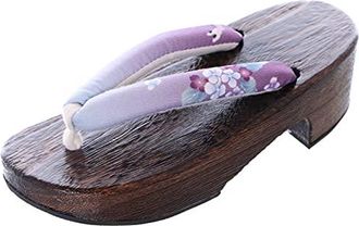 Kawaii-Story K-G-62-2 Sakura Sandales violettes en bois naturel avec motif floral japonais Geta Tabi Kimono Geisha, multicolore, 38 EU