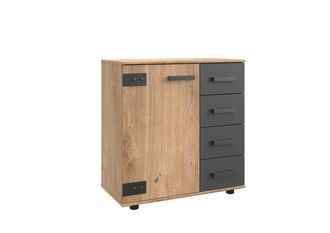 M&ouml;belando Kommode Malm&ouml; aus Spanplatte in Plankeneiche-Nachbildung mit Absetzungen in Graphit. Abmessungen (B/H/T) 81x83x41 cm