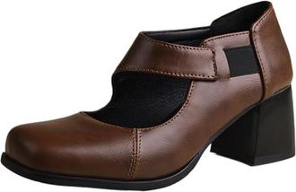 Smilice Chaussures Mary Jane pour femme avec talon compens&eacute;, talon bloc de 6 cm et barre &eacute;lastique, semelle en caoutchouc antid&eacute;rapante, pour le bureau et la 