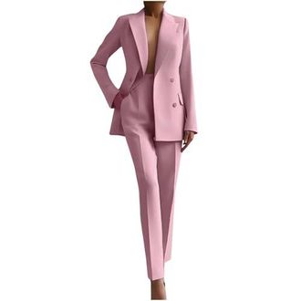 Generic Tenue 2 pi&egrave;ces pour femme - Blazer &agrave; double boutonnage et pantalon de travail &agrave; jambe droite - Blazer d&eacute;contract&eacute; - Costume habill&eacute; pour le bureau et 