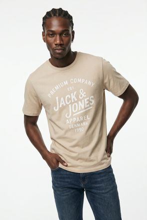 Jack & Jones T-Shirt JACK & JONES JPRBLUZANE SS TEE FST, Herren, Gr. L, beige (humus), Jersey, Obermaterial: 100% Baumwolle, bedruckt, regular fit normal, Rundhals