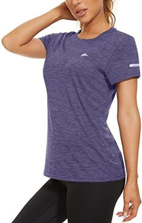 KEFITEVD T-Shirt Camping pour Dame T-Shirt en Marchant pour Femme Col Rond T-Shirt de Sport à Manches Courtes,Violet,L