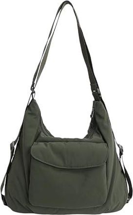 Generic Sac fourre-tout en nylon de couleur unie de grande capacit&eacute; pour femme, pour le travail, le shopping, les voyages au quotidien, Vert, 400.00x250.00x15