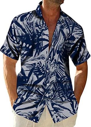 Onsoyours Homme Chemise Hawaienne Fleurs &Eacute;t&eacute; Casual Manches Courtes Funky Chemise Hawa&iuml;enne Imprimer Plage Palmiers &Eacute;t&eacute; Casual Style Tops Blouse E Bleu L