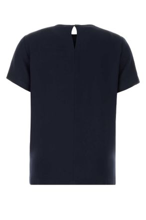Max Mara Womens Navy Blue Silk Pagano T-Shirt Blu Marino Exterior: Camicie